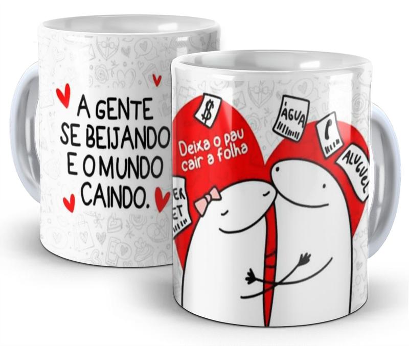 Caneca A gente se beijando e o mundo caindo - Meme Flonk - FJ Utilitys ...