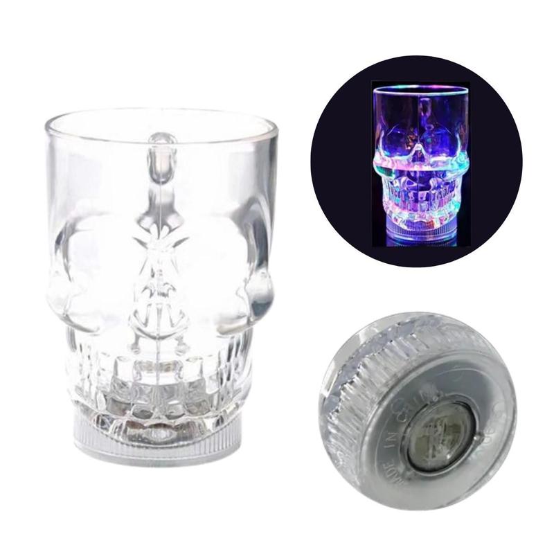 Caneca Acrilica Transparente Caveira Com Luz Led Pisca Copo Bebida ...