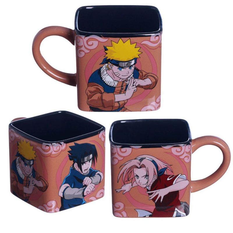 Caneca Naruto Sasuke Sakura Time Sete 7 3D Cubo Quadrada Cerâmica 300ml ...