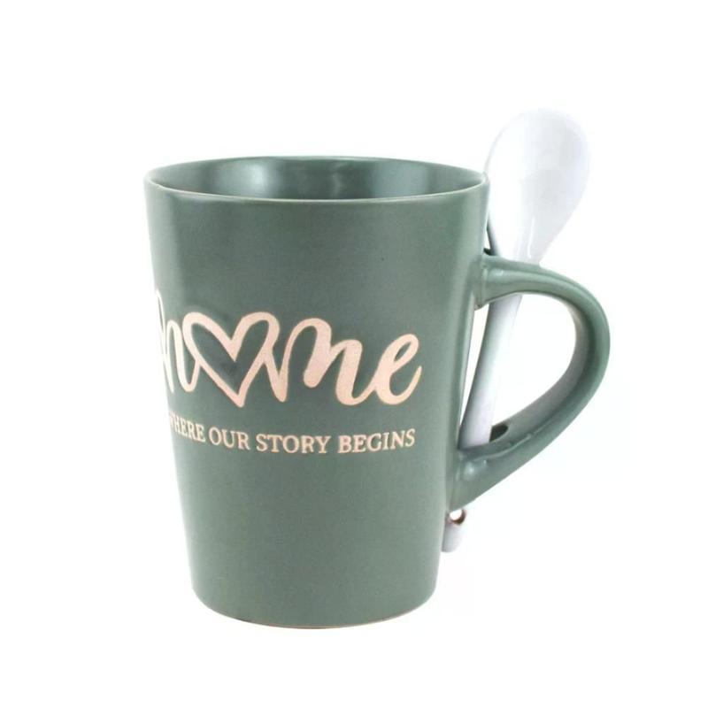 Caneca White Spoon em ceramica com colher 320ml A12,5cm cor verde - Dynasty - Canecas - Magazine ...