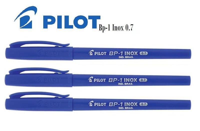 Caneta Esferográfica Pilot Bp-1 Inox 0,7 Kit C/3 uni Azul - Caneta ...