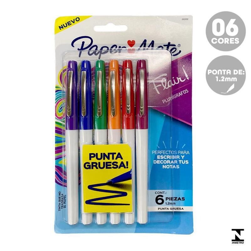 Caneta Hidrográfica Flair Bold Ponta 1.2mm 6 Cores Paper Mate - SHARPIE ...