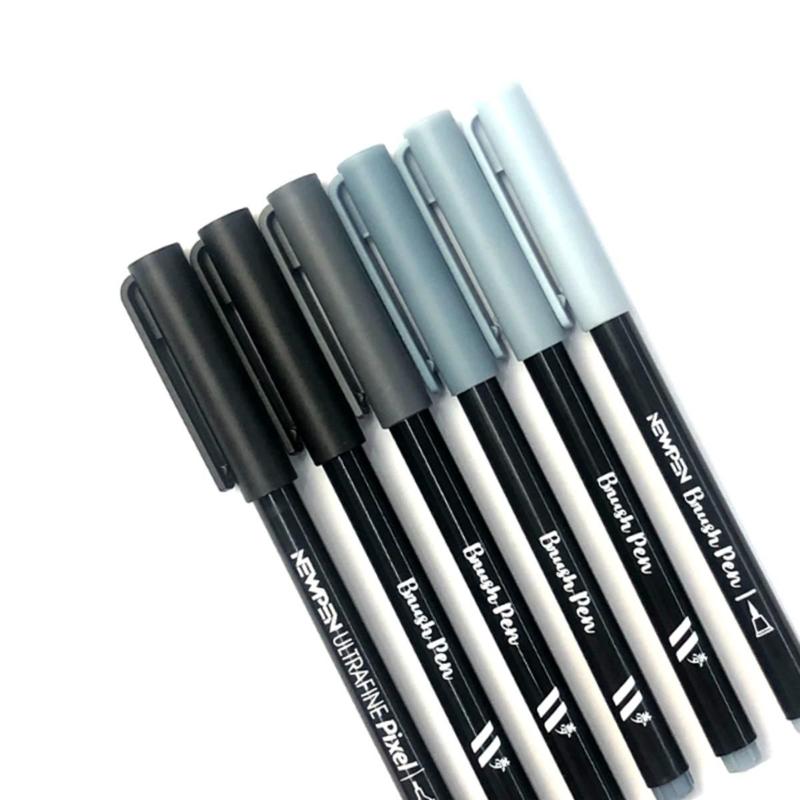 Caneta Newpen Brush Pen Tons de Cinza 6 Und Uso Profissional e ...