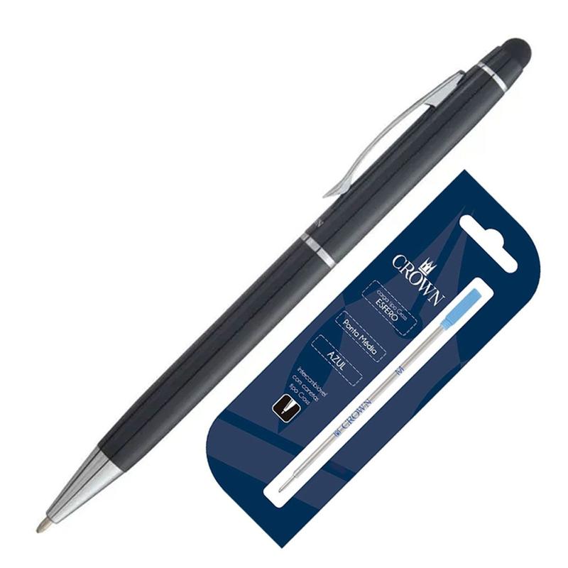 Caneta Touch Screen Crown Viena Preta Esferográfica Original + Carga ...