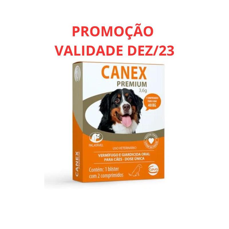 Canex Premium 3,6g Cães 40 Kg 2 Comprimidos Vermifugo Validade Proxima ...
