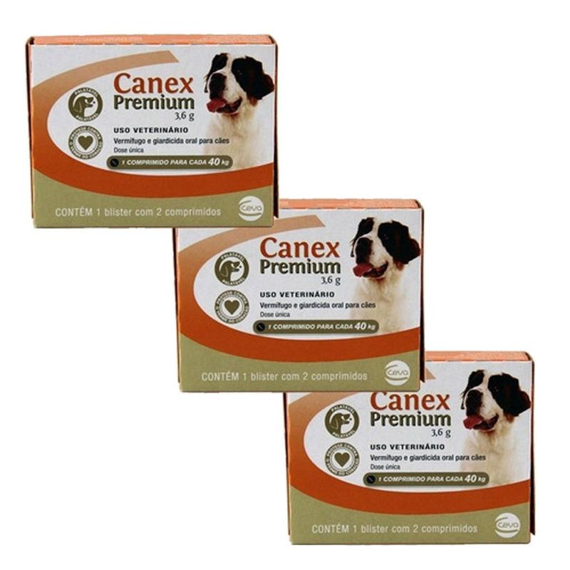 Canex Premium Cães 40kg 2 Comprimidos Kit 3 Cx 3,6g Ceva - Vermífugo ...