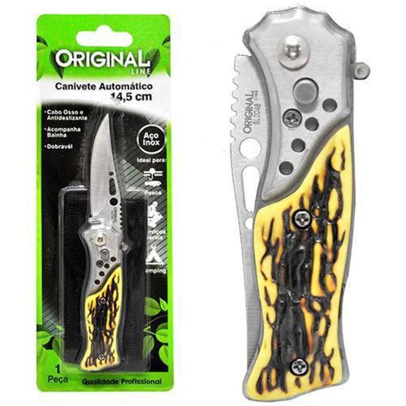 Canivete Automático 14,5 cm com Cabo de Osso e Bainha - Ref. SL0048 ...