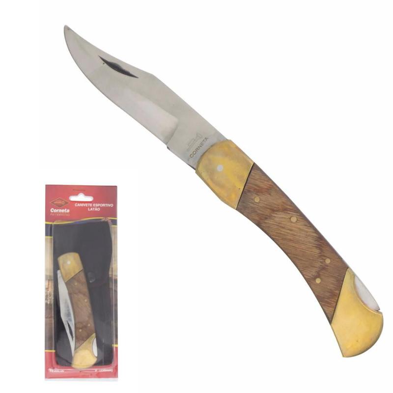 Canivete Esportivo Cabo de Madeira Lâmina inox detalhes Latão ou Inox ...