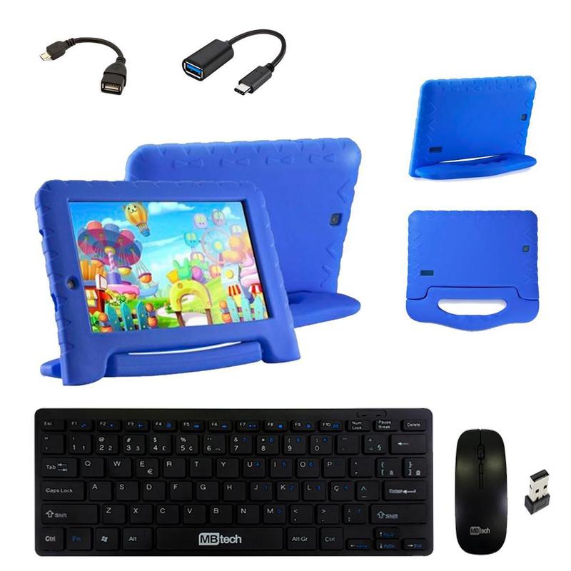 Capa Azul Para Tablet M7S Plus M7 3G M7 4G + Teclado E Mouse ...