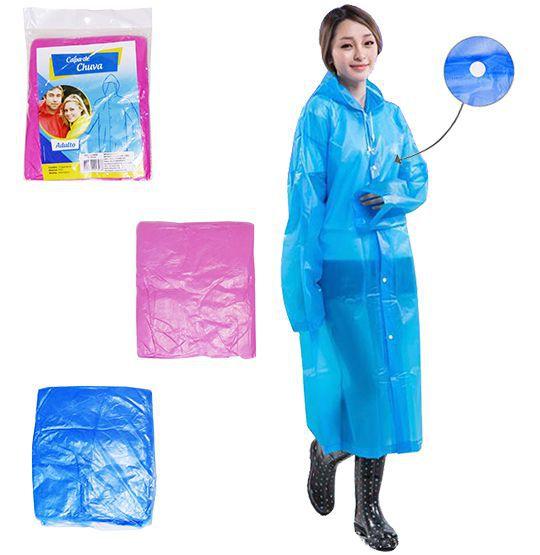 Capa de chuva adulto de pvc com botao azul / rosa 120x154cm ...