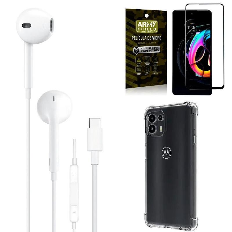 Capa Moto Edge 20 Lite + Fone De Ouvido Tipo C + Película 3D ...
