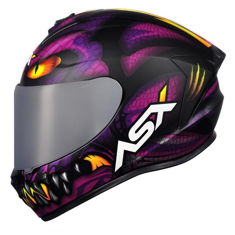 Capacete ASX Draken Raptor Fosco Preto/Roxo Viseira Colorida - Capacete ...
