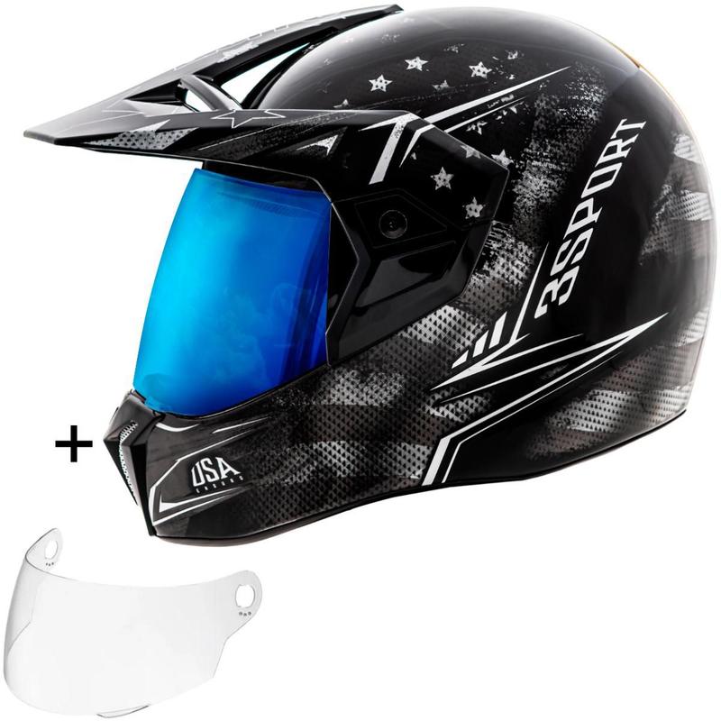 Capacete Bieffe Moto Cross 3 Sport Flag EUA Lançamento Combo + Viseira ...