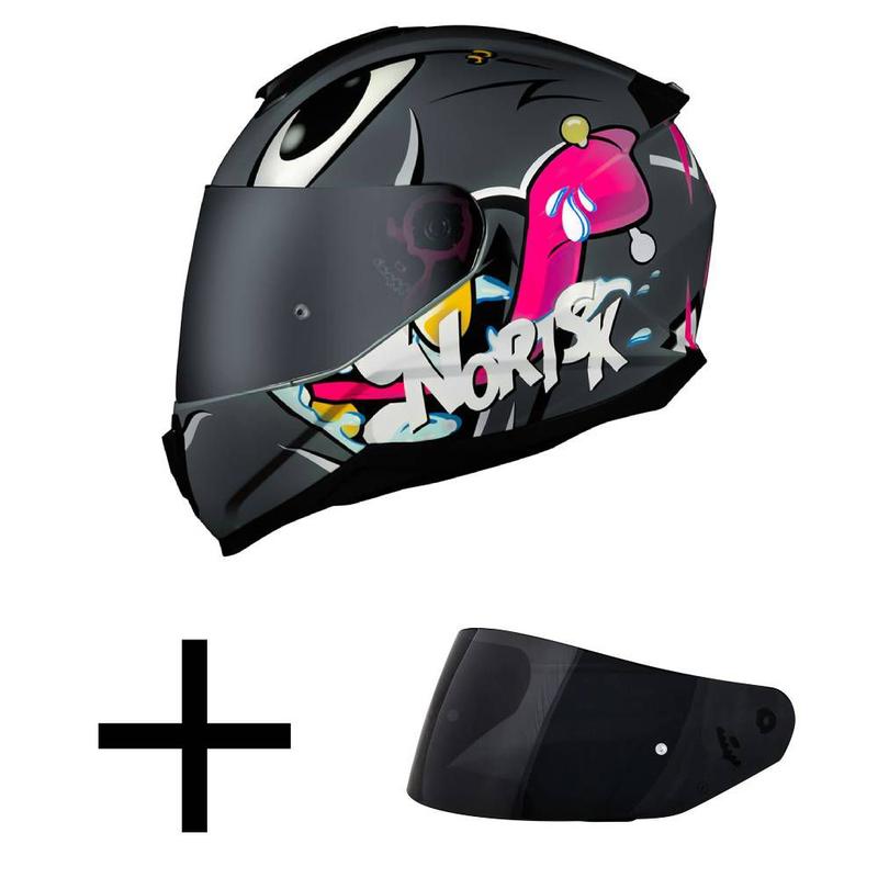 Capacete Norisk Razor Mad Cinza e Rosa Mais Viseira Fumê - Capacete de ...
