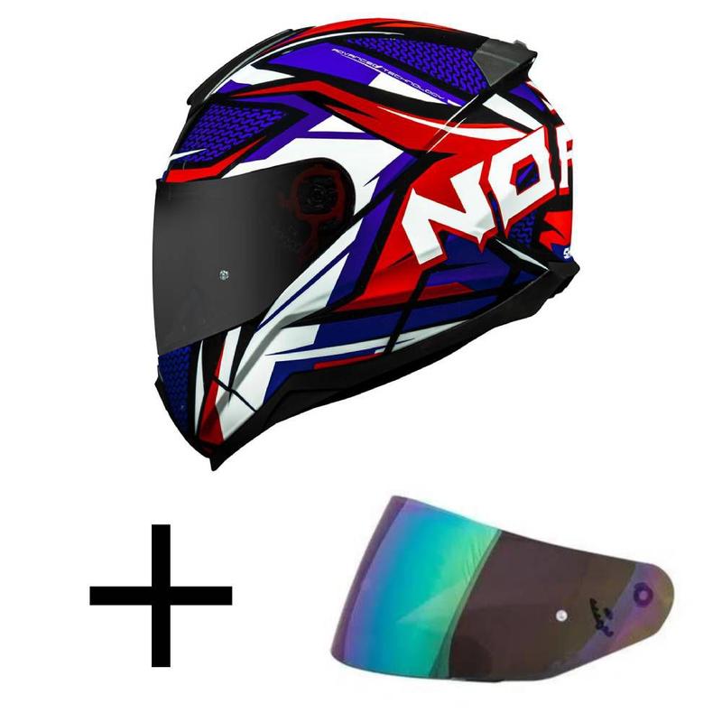 Capacete Norisk Razor Sharp Azul Vermelho e Branco Mais Viseira ...