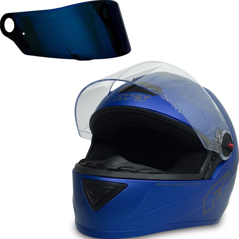 Capacete Para Moto Gt Classic Azul Fosco 58 Viseira Azul - FW3 ...