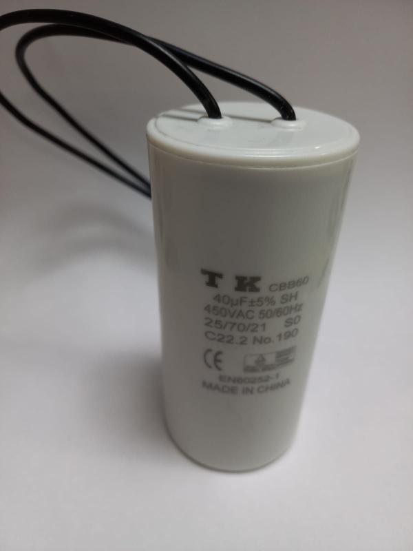 Capacitor Permanente Motor 40uf 450vac 2 Fios Cbb60 - TK - Capacitor ...