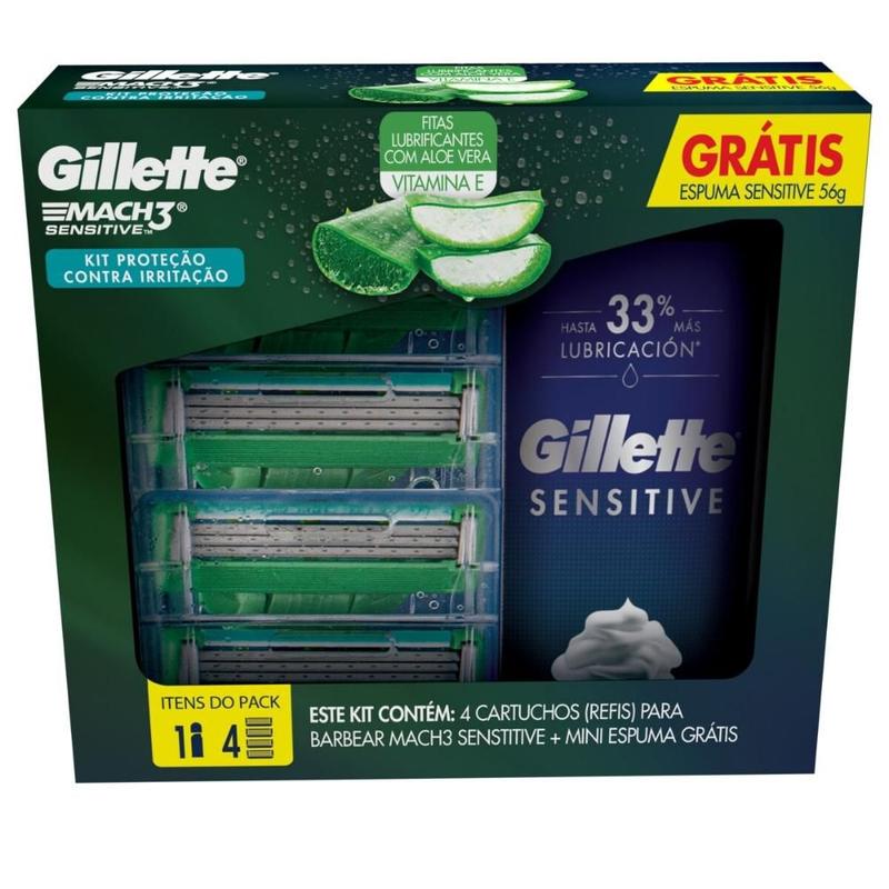 Carga Mach3 Sensitive 4unidades + Mini Espuma 1 unidade - Gillette ...