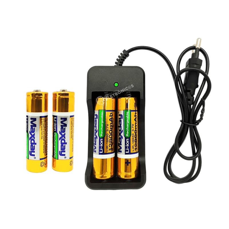 Carregador Acompanha 4 Pilhas Duplo de Pilhas Baterias Recarregáveis 4.2v Li-Ion 18650 ...