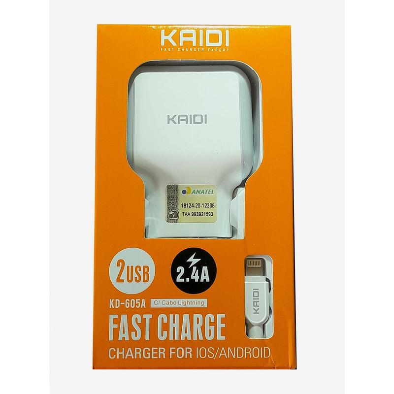 Carregador IOS 2 USB Com Cabo KAIDI ORIGINAL ANATEL - Carregador de ...