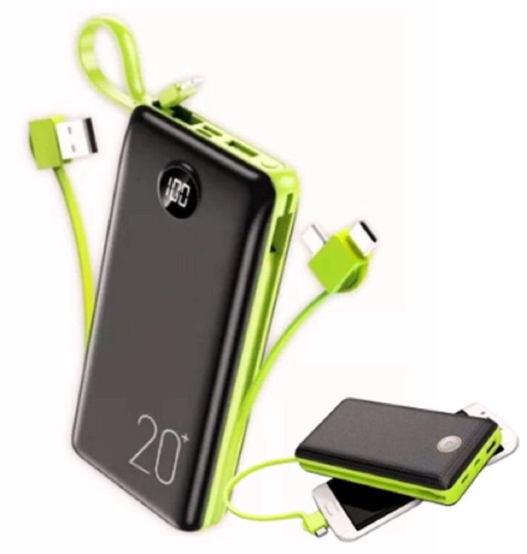 Carregador Portátil Power Bank 20000mAh Universal Carga no visor LCD com Cabo V8 Lightning e ...