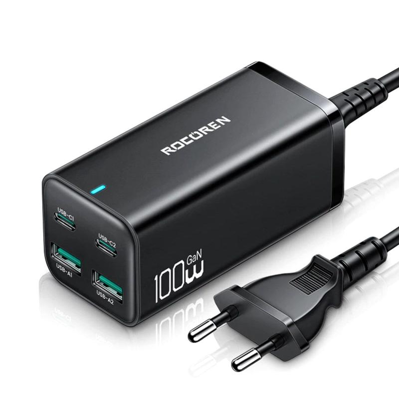 Carregador Rápido Múltiplo USB-C+A 100W GaN PD QC Rocoren - Carregador ...
