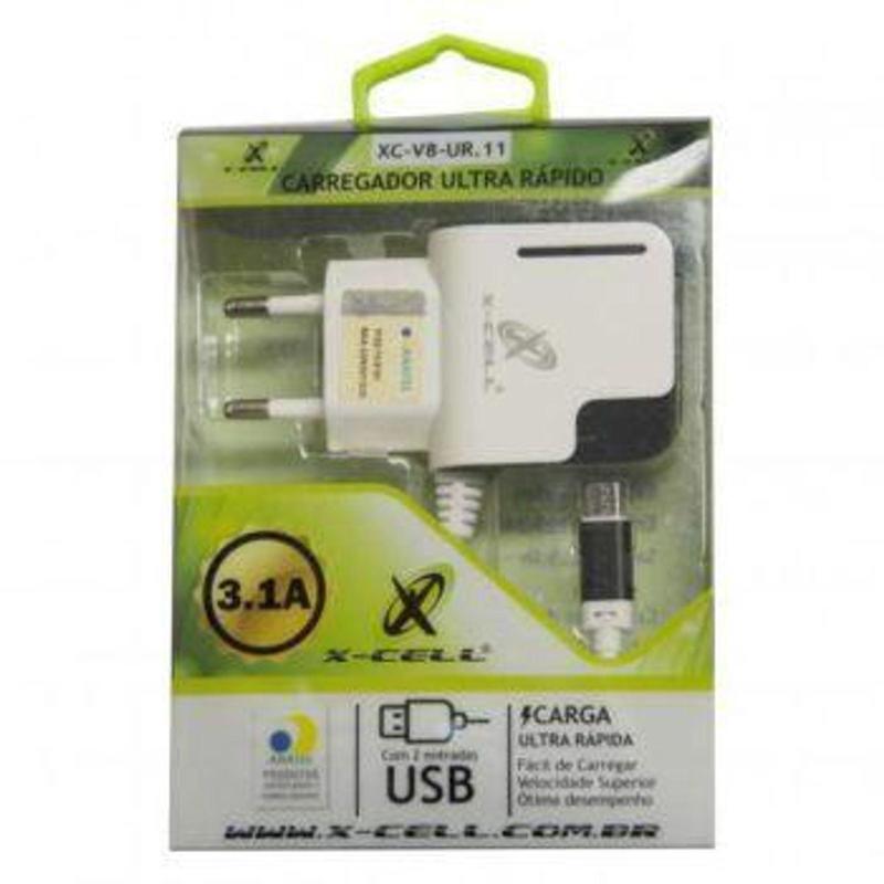 Carregador Ultra Rápido V8 3.1A 2 Entradas USB - XC-V8-UR.11 - X-Cell - Carregador de Parede ...