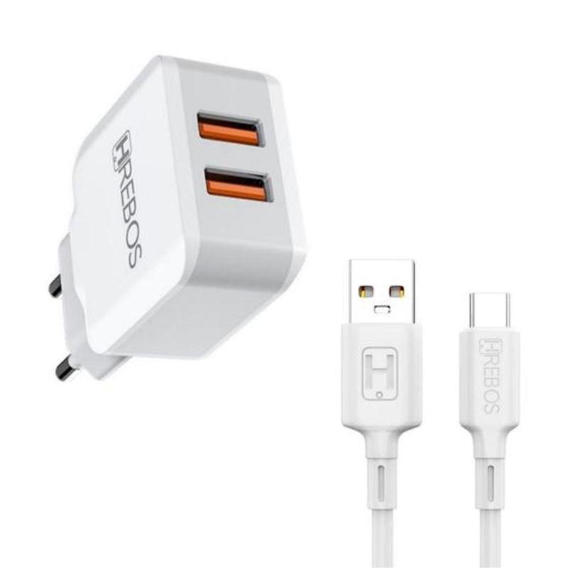 Carregador Universal com 2 Entradas USB e Cabo Tipo C HREBOS ...