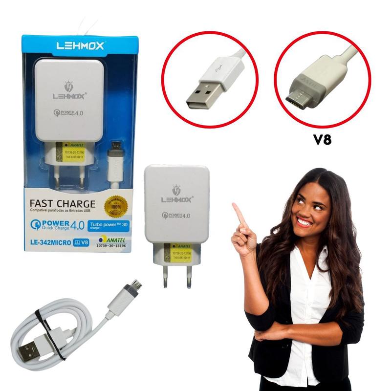 Carregador Usb Turbo Power Completo Celular c/ Cabo 1mt Entrada V8 ...