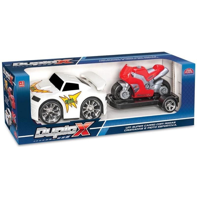 Carro Carrinho Brinquedo Com Rodas Cromadas E Moto Esportiva - Usual ...