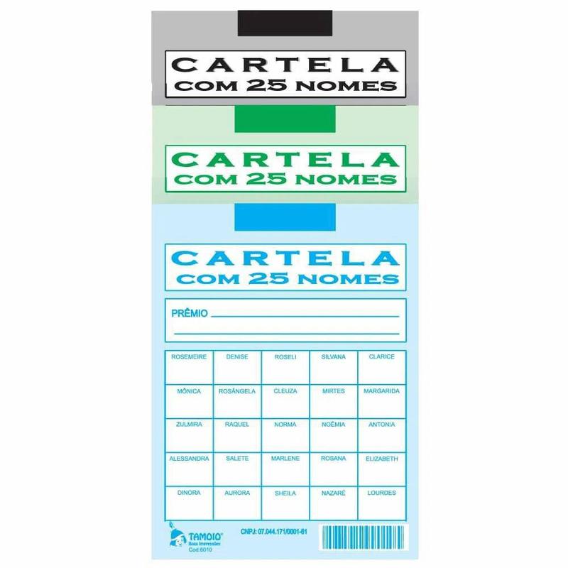 Cartela De Rifa Com 25 Nomes Pacote Com 50 Cartelas Tamoio - Rifa ...