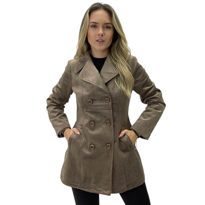 Casaco Facinelli Em Veludo Longo Com Bolsos - Casaco Feminino ...