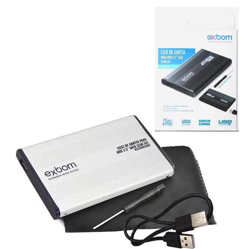 Case para HD Externo 2.5" Sata Slim 480 Mbps USB 2.0 Exbom - Case para ...