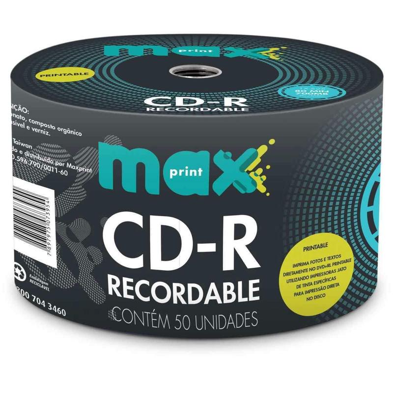Cd-R Gravável Printable Ink-Jet Sleeve 700Mb 80 Min 50Un - Max Print ...