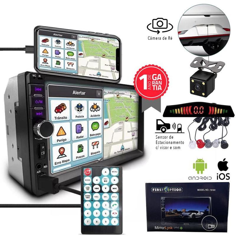 Central Multimídia 7810H Mp5 7 Polegadas 2 Din 2 USB Bluetooth GPS Espelha Ios Android com ...
