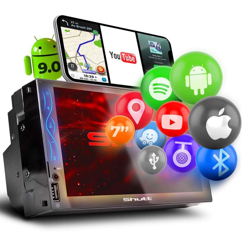 Central Multimídia Android 9 GPS 2 Din 7" Espelhamento Wi-fi Android Iphone BT MP5 Shutt ...