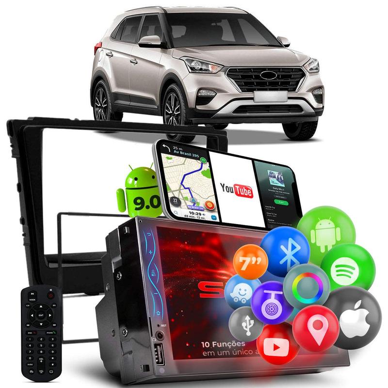 Central Multimídia Android 9 GPS Creta 17 a 20 e PCD 2Din Espelhamento ...