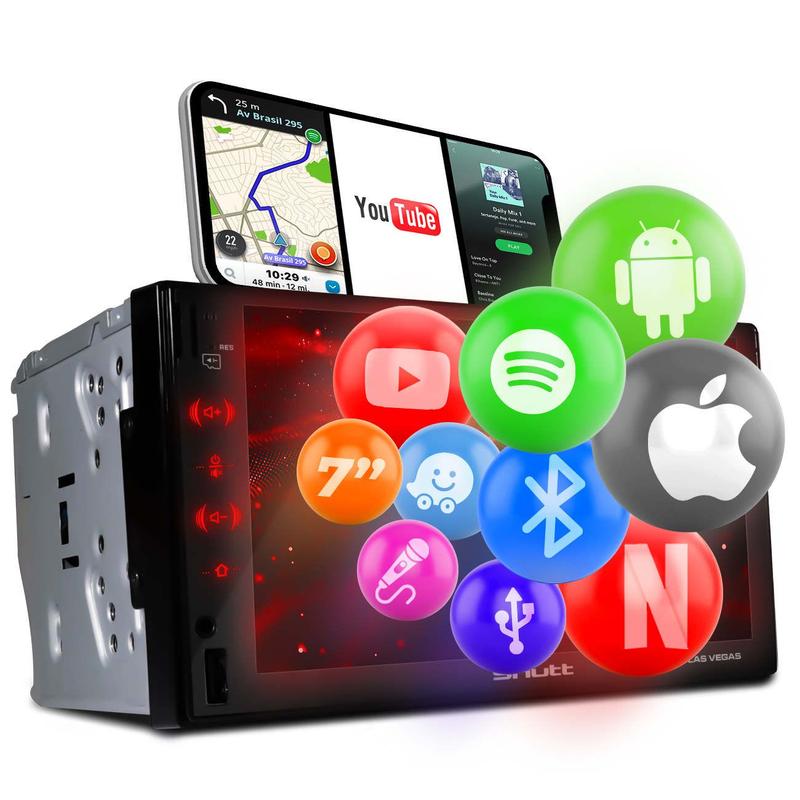 Central Multimídia Espelhamento Android Iphone 2 Din 7" MP5 Bluetooth Waze Spotify Shutt Las ...