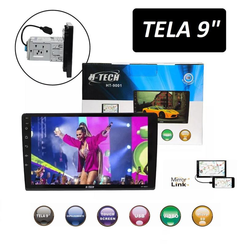 Central Multimidia H-tech Tela 9 Polegadas Usb Bt Espelhamento 1 Din - Central Multimídia para ...