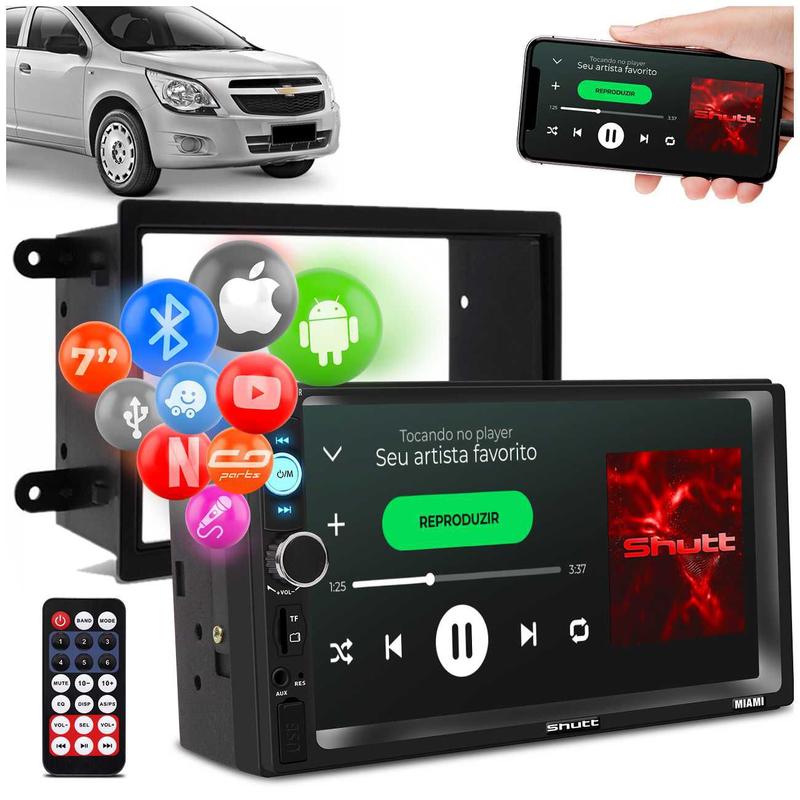 Central Multimídia MP5 2 Din Onix Prisma Cobalt Spin Espelhamento BT + Moldura Preta Shutt Miami ...