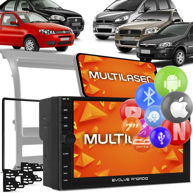 Central Multimídia Palio Idea Siena Strada Multilaser Evolve Infinity MP5 2din Espelha Android ...
