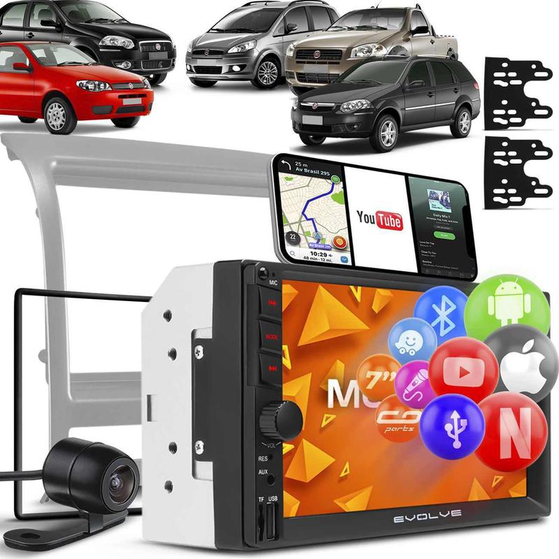 Central Multimídia Palio Strada Siena Idea Multilaser Evolve GP348 MP5 Prata Espelha + Câmera ...