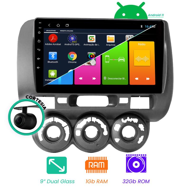 Central Multimídia para Honda Fit 2002 a 2008 com Sistema Android, Tela 9", 32Gb, GPS, Wi-Fi ...
