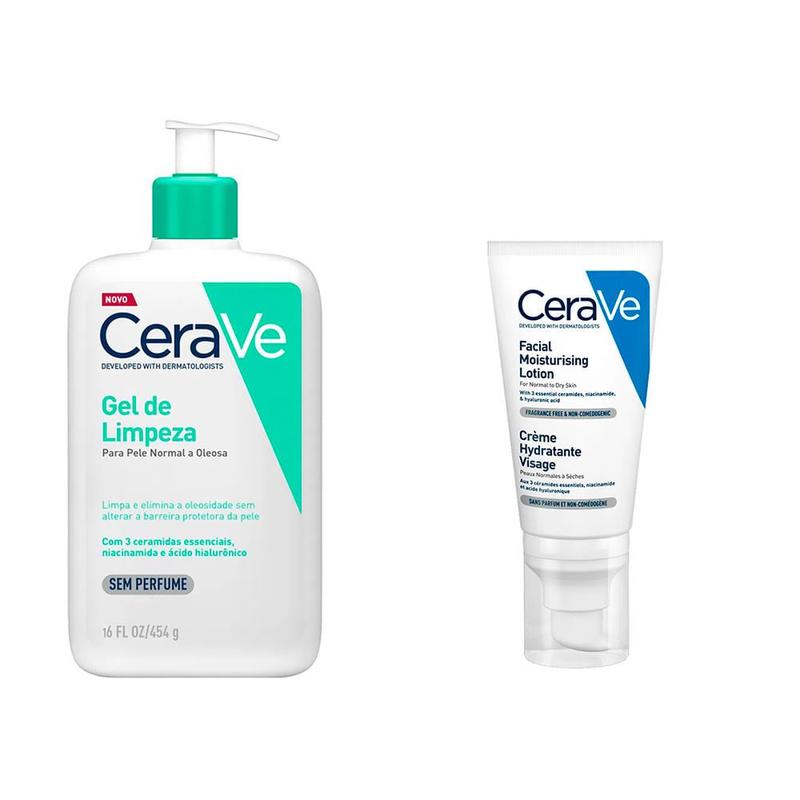 CeraVe Foaming Facial e Moist Lotion Kit Gel de Limpeza Facial + Loção ...