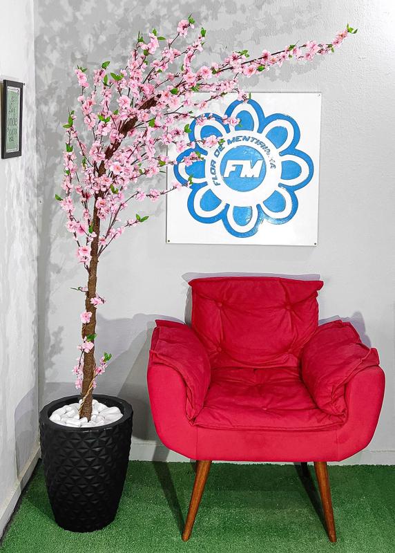 Cerejeira Curvada Rosa Bebê Árvore Artificial + Vaso Decorativo Grande ...