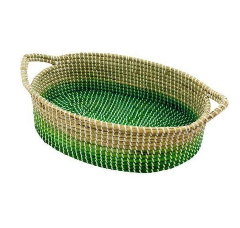 Cesto Retangular Fibra Natural Verde e Bege c Alças - LUXdécor - Cesta ...