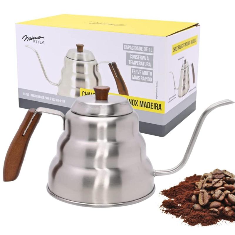 Chaleira de Bico Fino de Aço Inoxidável com Alça de Madeira - Mimo ...