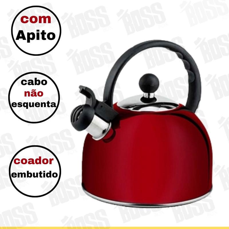 Chaleira Inox Vermelha Com Apito Aço 2 Litros - Mimo Style - Chaleiras ...