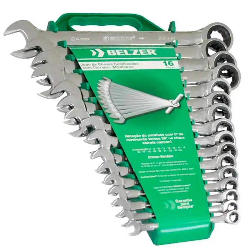 Chave Combinada Catraca Jogo 8 a 24mm com 16 peças BELZER - Chave ...