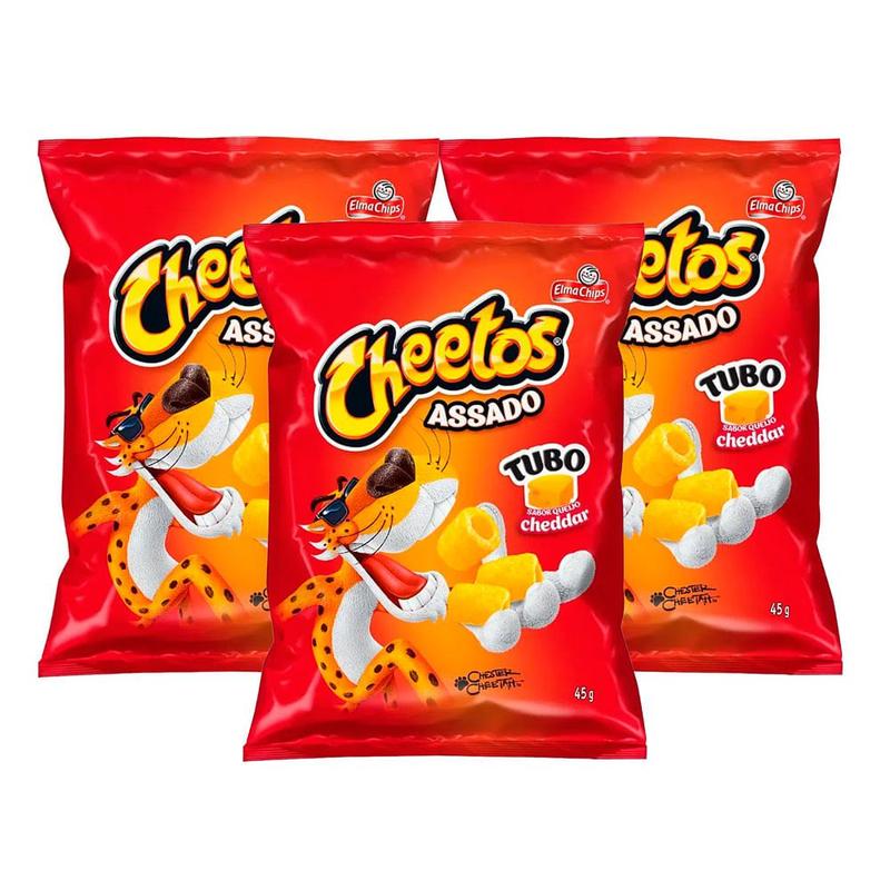 Cheetos Tubo Elma Chips Sabor Queijo Cheddar 45g Kit com três unidades ...